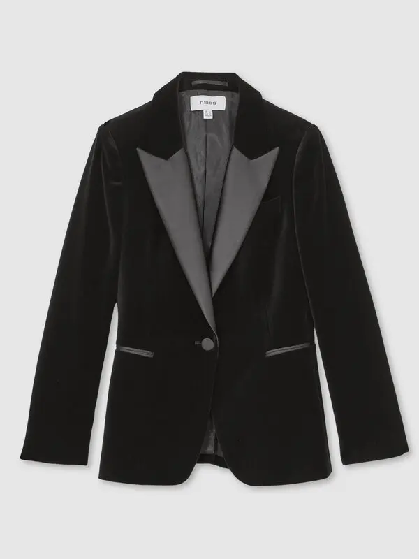 REISS Velvet Single-breasted Peak Lapel Blazer