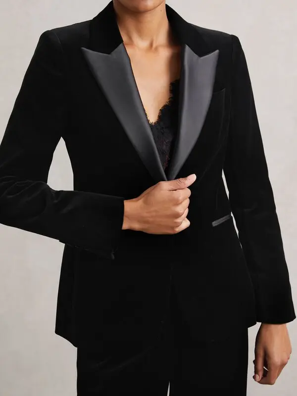 REISS Velvet Single-breasted Peak Lapel Blazer
