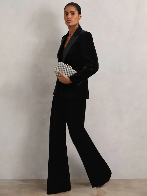 REISS Velvet Single-breasted Peak Lapel Blazer