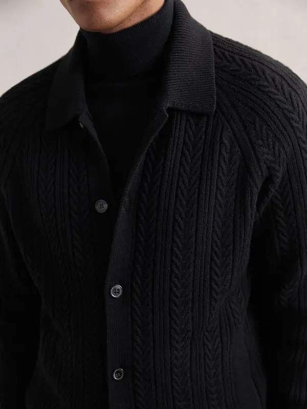 REISS Cable-knit Cardigan With Wool