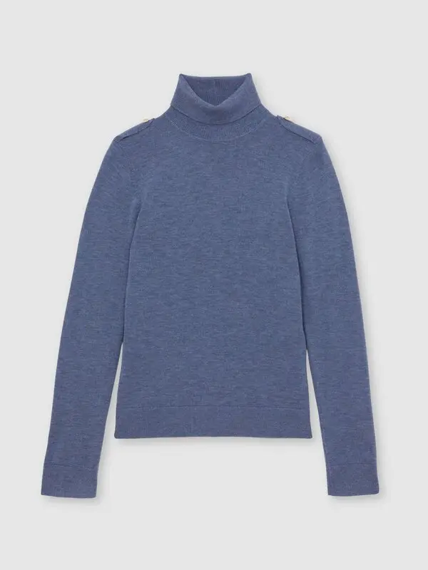 REISS Wool Epaulette Roll-neck Jumper - Blue