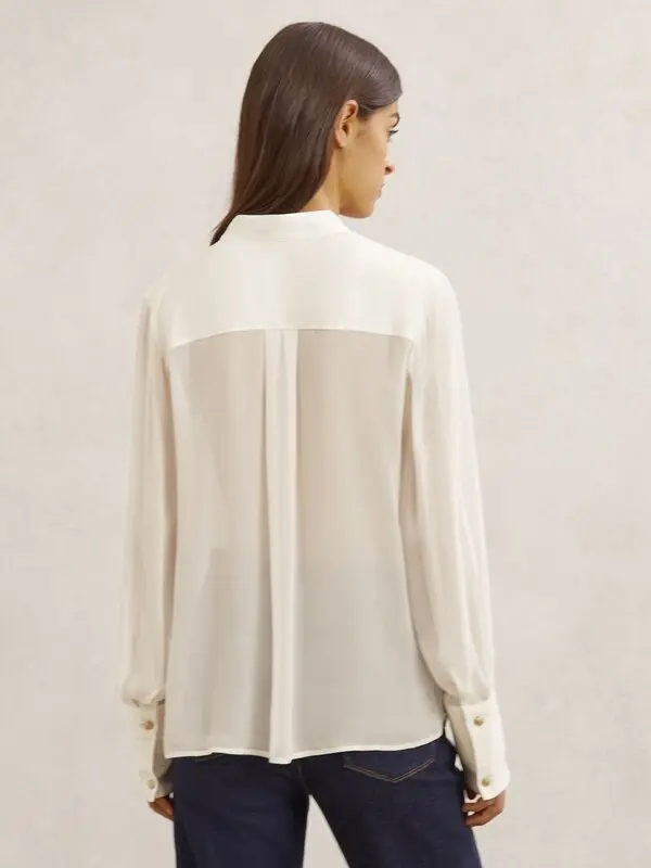 REISS Lace-trim Sheer Button-through Blouse