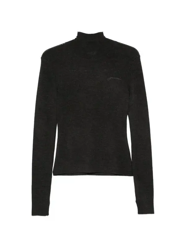 GANNI Ribbed-knit High-neck Sweater - Grey