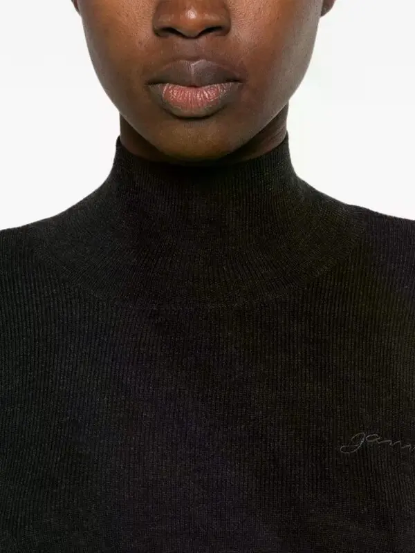 GANNI Ribbed-knit High-neck Sweater