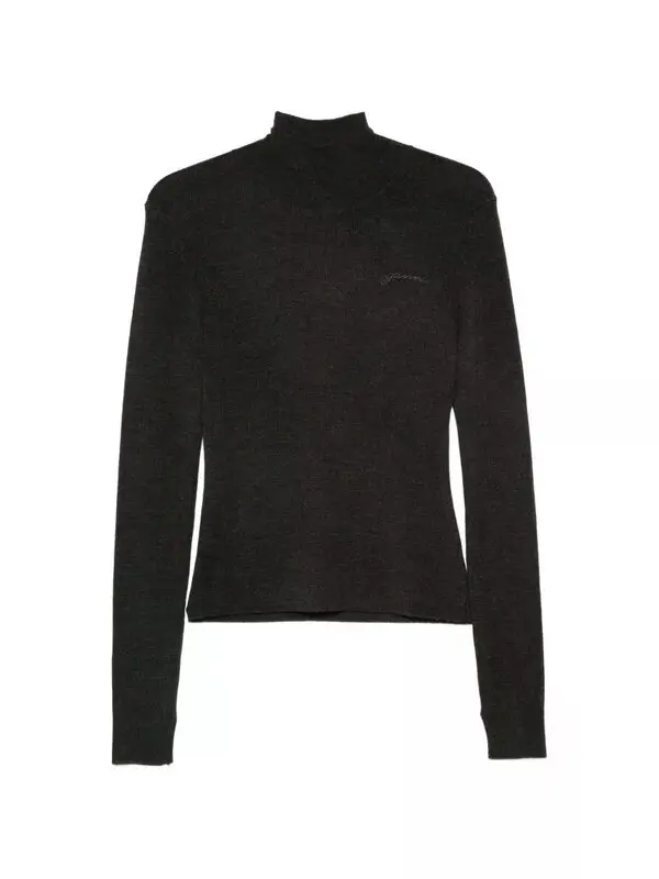 GANNI Ribbed-knit High-neck Sweater - Grey