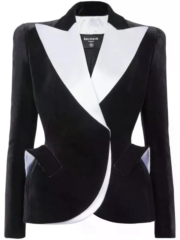 Balmain Two-tone Velvet Blazer - Black