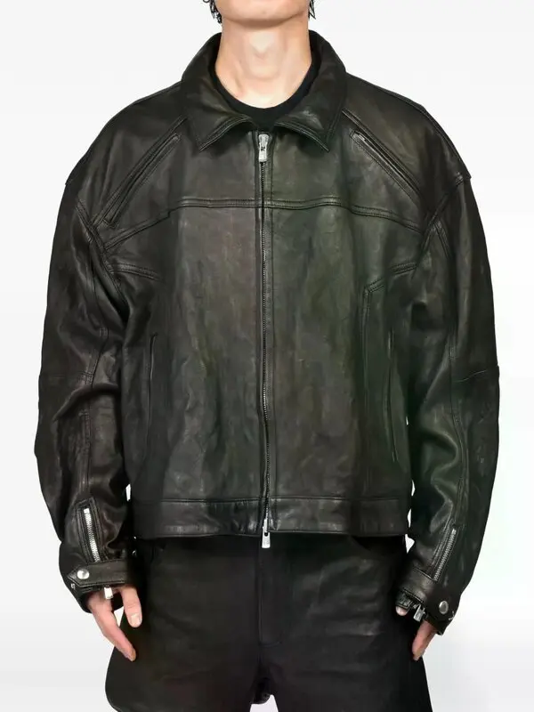 FILTH Zip-up Panelled Leather Biker Jacket
