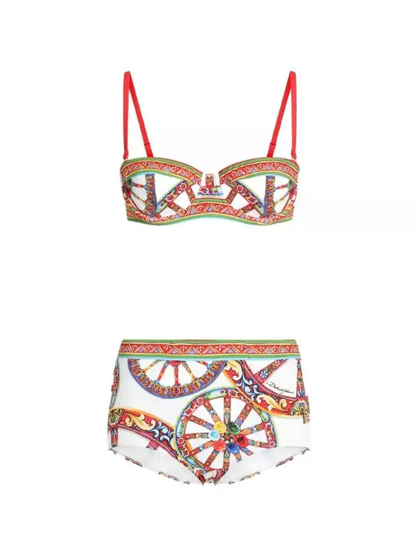 Dolce & Gabbana Carretto-print Balconette Bikini - White