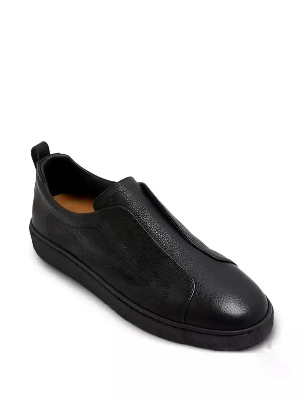 Santoni Grainy Leather Slip-on Sneakers