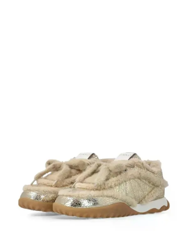 Pinko Shearling-trim Cracked-effect Sneakers