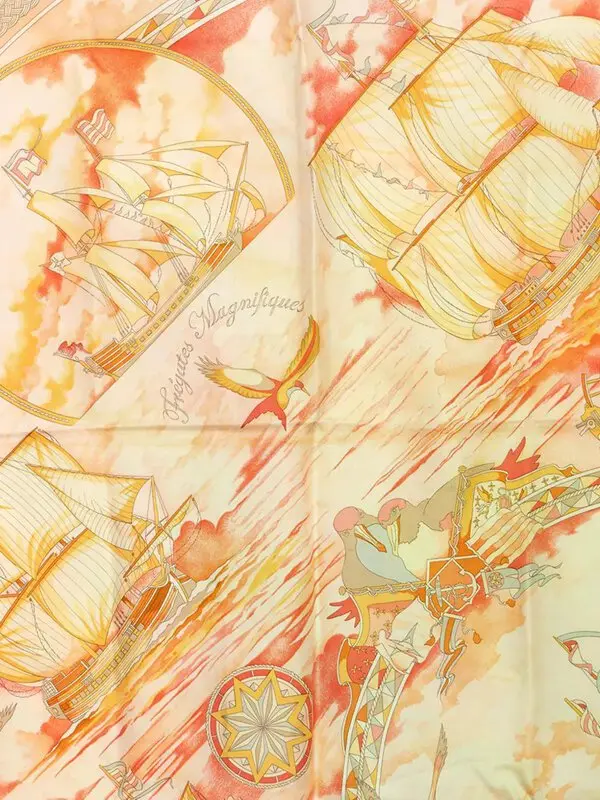 Hermès 2000-2024 Fregates Magnifiques Silk Scarf 90 Scarves - Orange