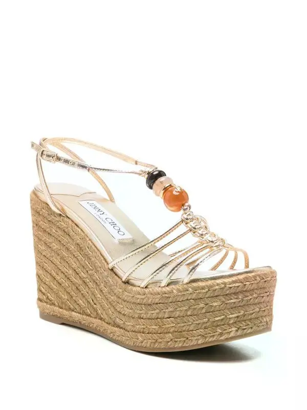 JIMMY CHOO Tone Bead-embellished Wedge Sandals
