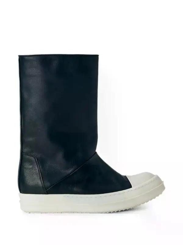 Rick Owens High Leather Boots With A Rubber Sole.round Toeslip-on Stylerubber Sole - Black