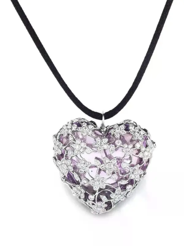 CICADA JEWELRY Amethyst And Diamond Heart-pendant Necklace - Silver