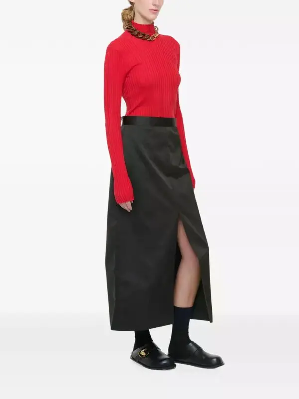 Plan C Front-slit Satin-finish Maxi Skirt