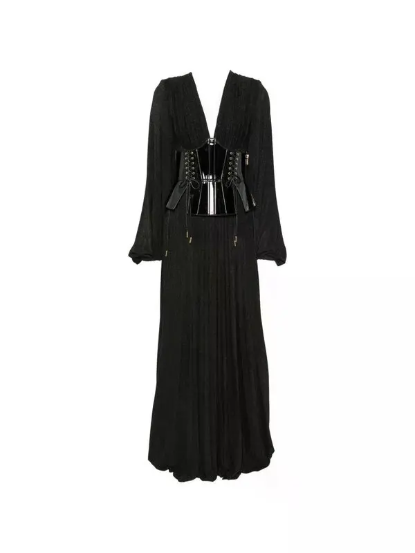 Elisabetta Franchi Corset-style Pleated Maxi Dress - Black