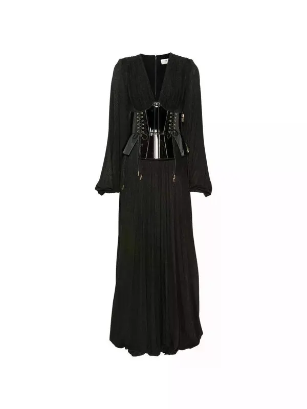 Elisabetta Franchi Corset-style Pleated Maxi Dress - Black