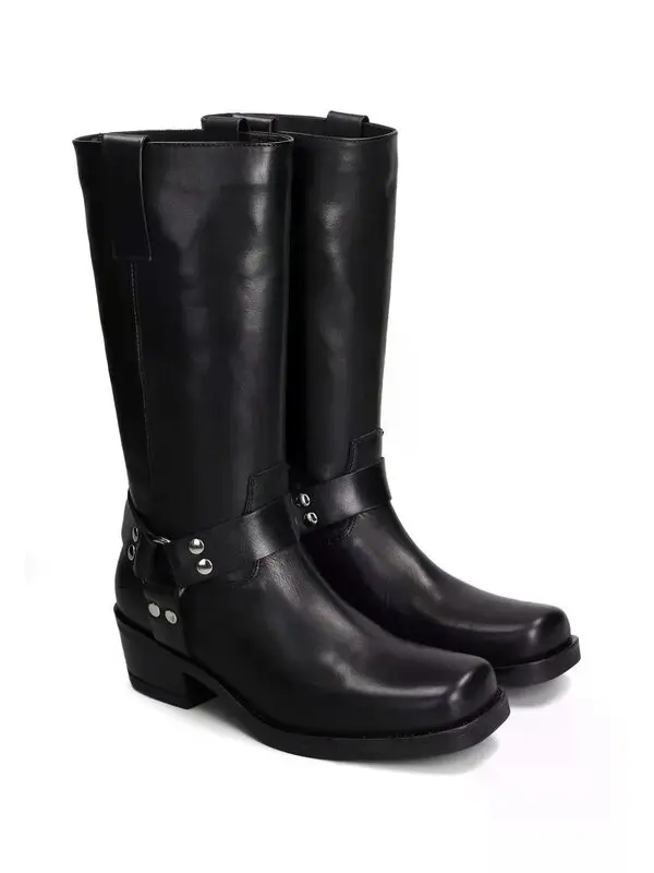 JULIE DEE Harness Square-toe Biker Boots
