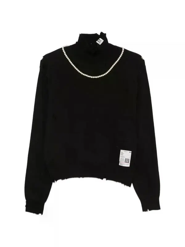 Mihara Yasuhiro Distressed Pearl-embellished Sweater - Black