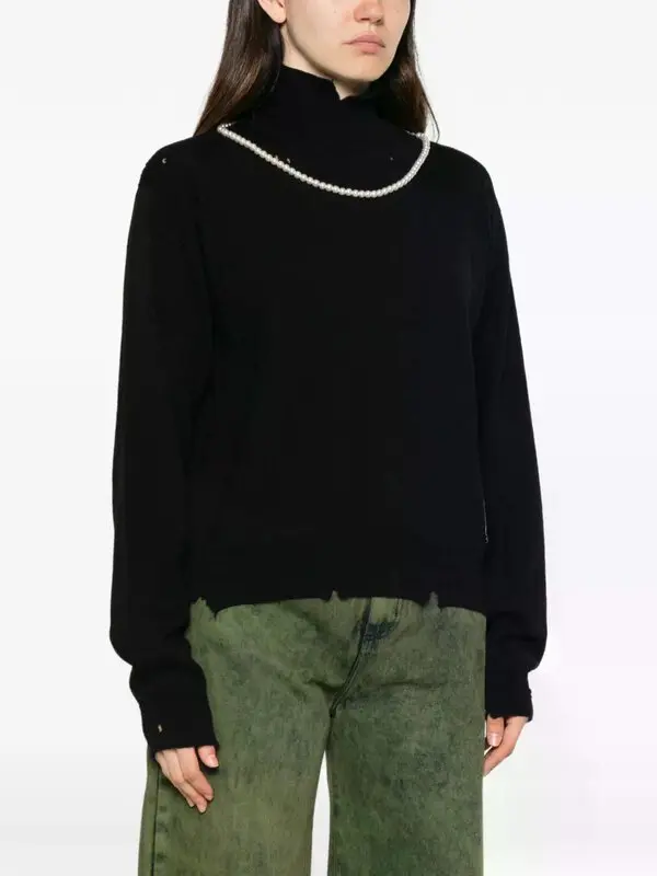 Mihara Yasuhiro Distressed Pearl-embellished Sweater