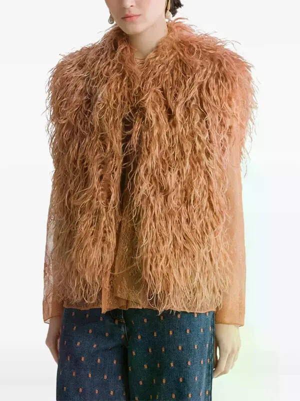 FORTE_FORTE Mongolian Shaggy-texture Sleeveless Jacket - Orange
