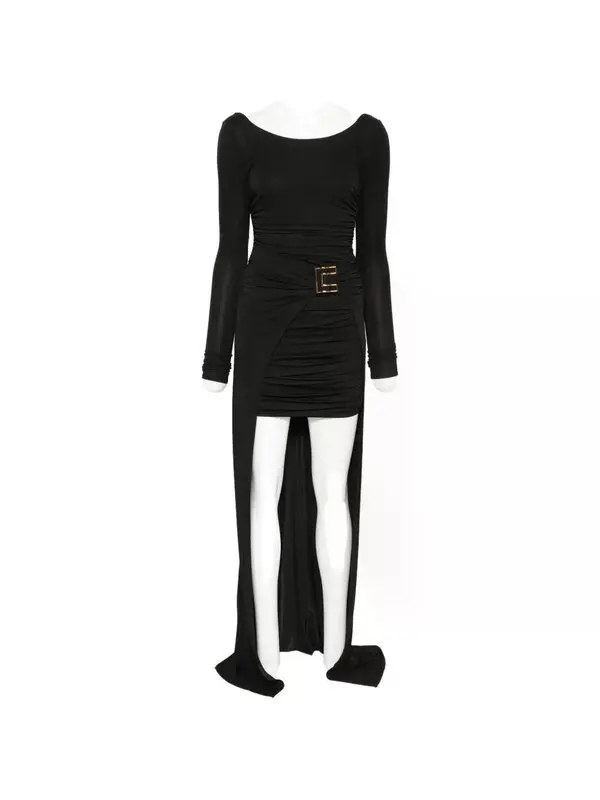 Elisabetta Franchi Ruched Logo-buckle Asymmetric Dress - Black