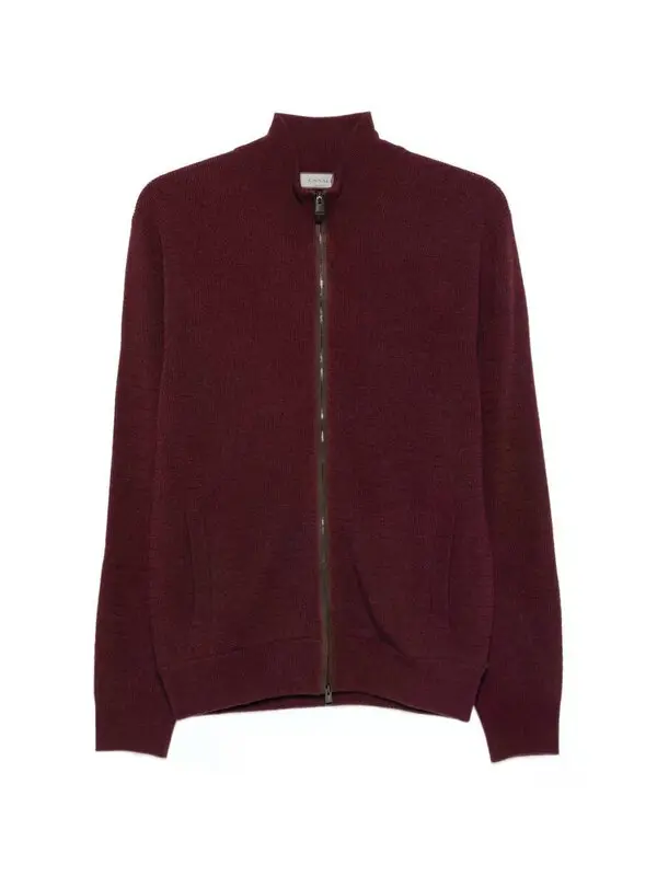 Canali Zip-up Ribbed Knit Sweater - Red