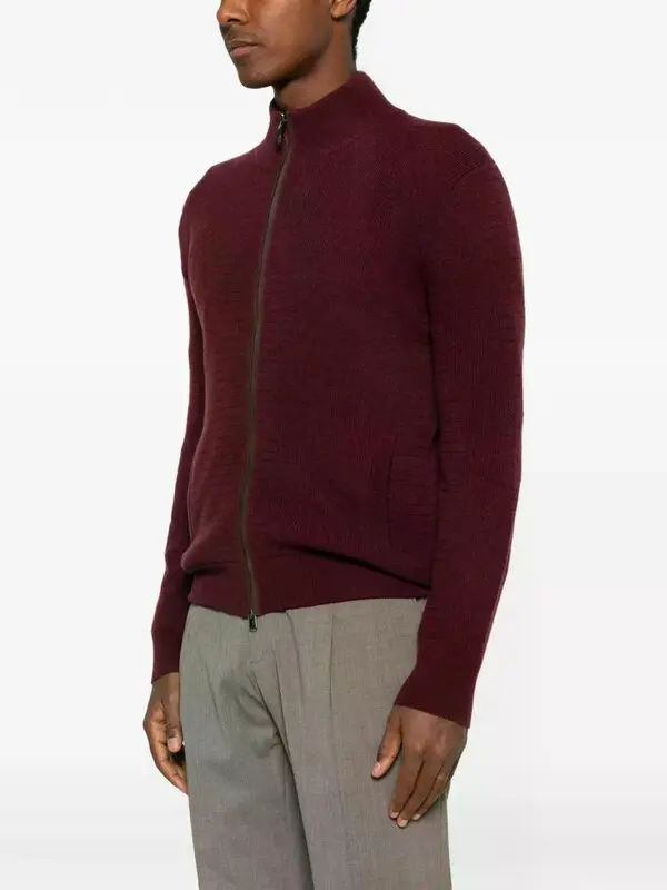 Canali Zip-up Ribbed Knit Sweater - Red