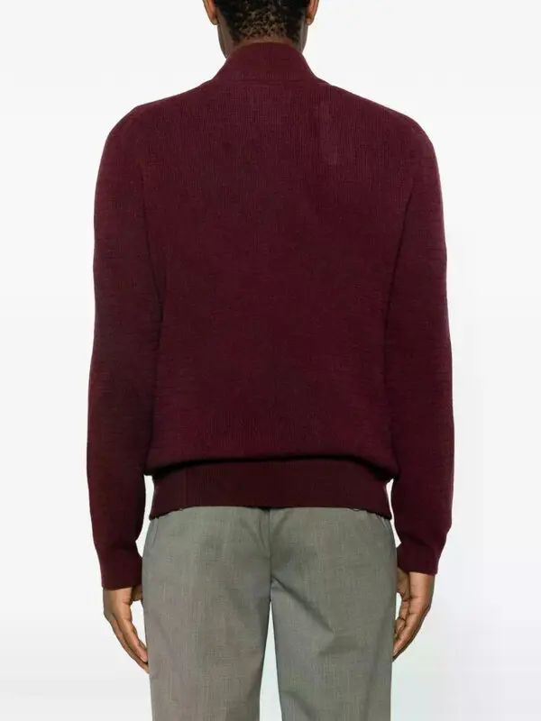 Canali Zip-up Ribbed Knit Sweater - Red