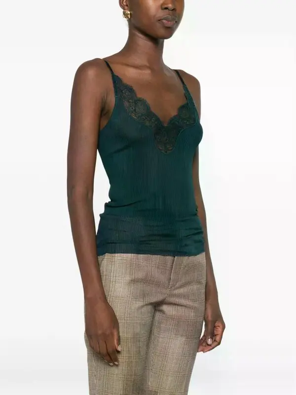 Saint Laurent Lace-trimmed Ribbed Camisole - Neutrals