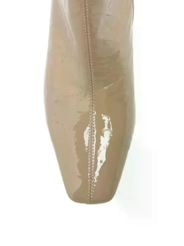 LINDA BAUMANN Patent-finish Square-toe Ankle Boots - Neutrals