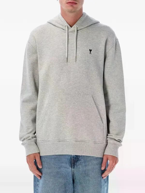AMI Paris Cotton Hoodie With De Coeur - Grey