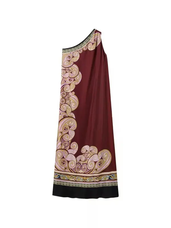 La DoubleJ Kells Swirl Placée Burgundy In Silk Twill Roy Dress - Red