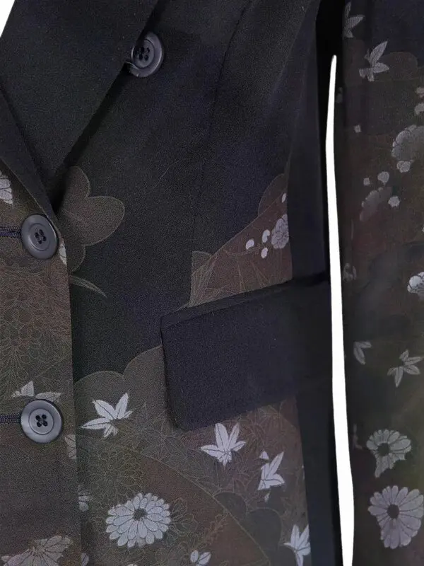 IBRIGU Double-breasted Floral Print Silk Blazer