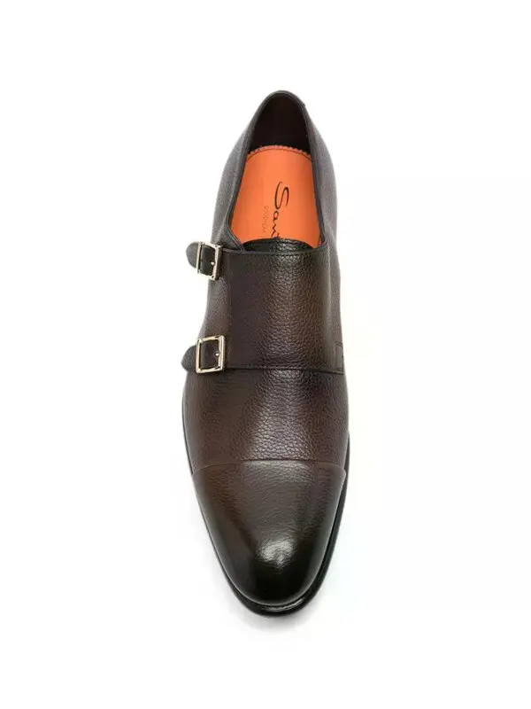 Santoni Double-strap Grained Leather Monk Shoes