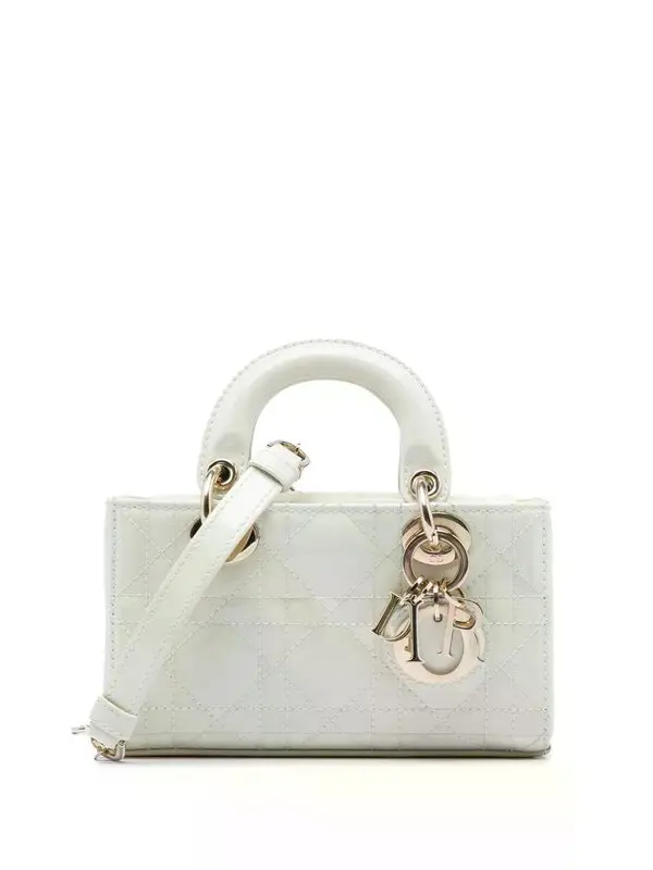 Dior 2023 Micro Patent Cannage Lady D Joy Satchel - White