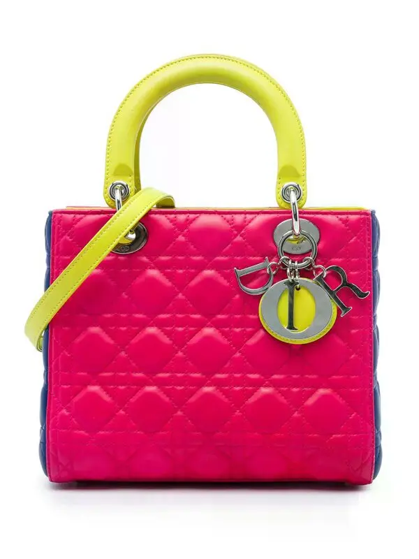 Dior 2013 Medium Tricolor Lambskin Cannage Lady Satchel - Pink