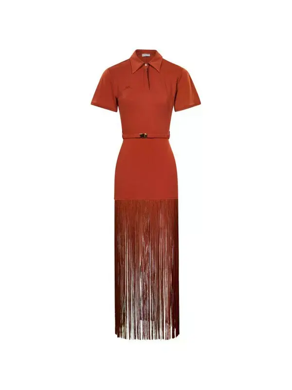 ROWEN ROSE Fringed Belted Maxi Dress - Brown