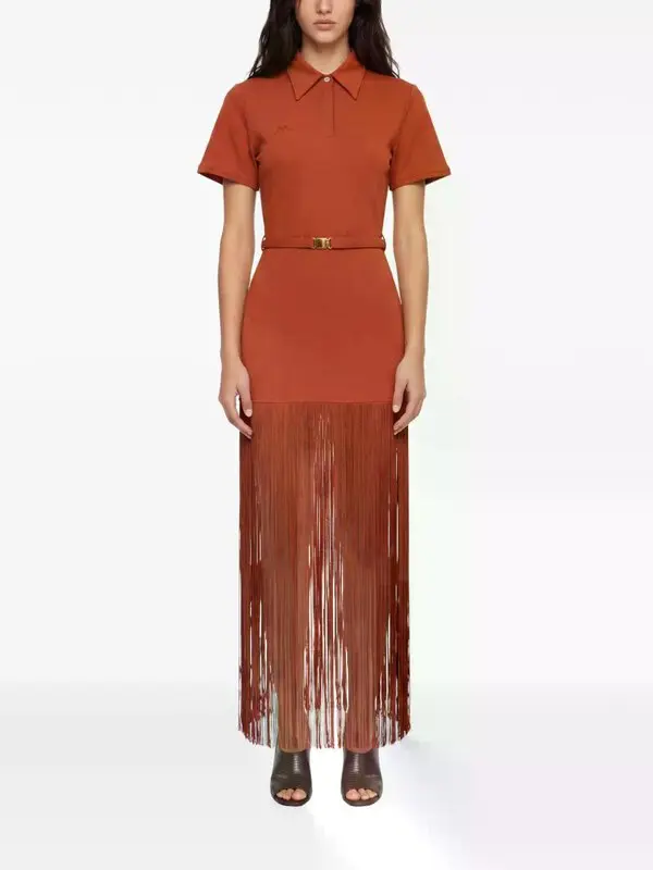 ROWEN ROSE Fringed Belted Maxi Dress - Brown