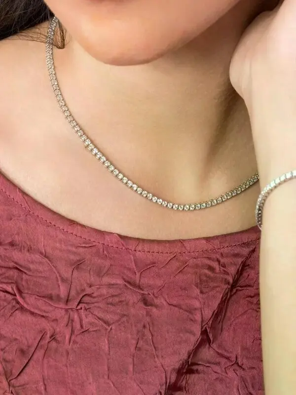 WITH LOVE Diamond Tennis Necklace With Pavé-set White Gold