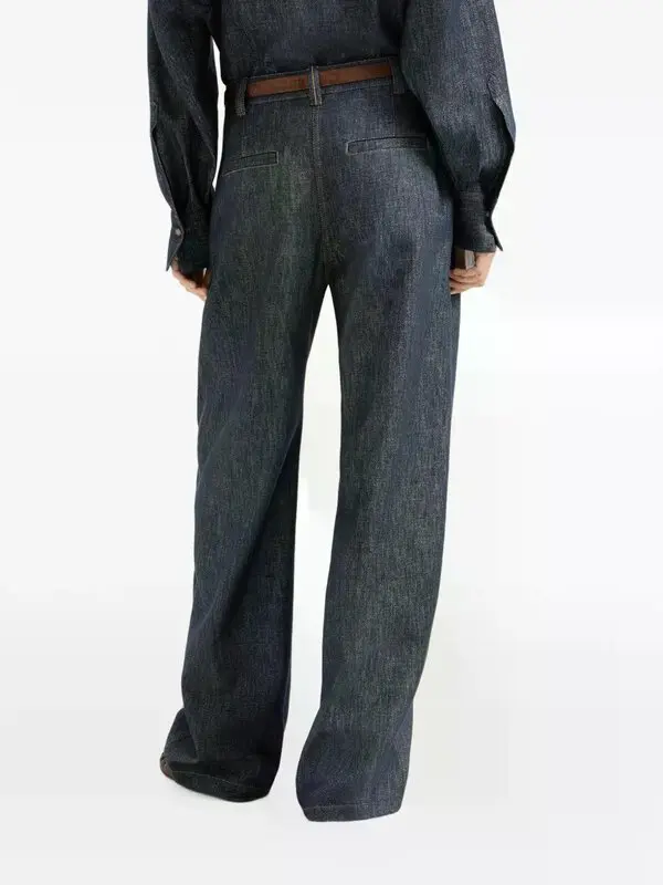 Brunello Cucinelli Sparkling No-fade Denim Loose Curved Trousers With Monili Embroidery - Blue