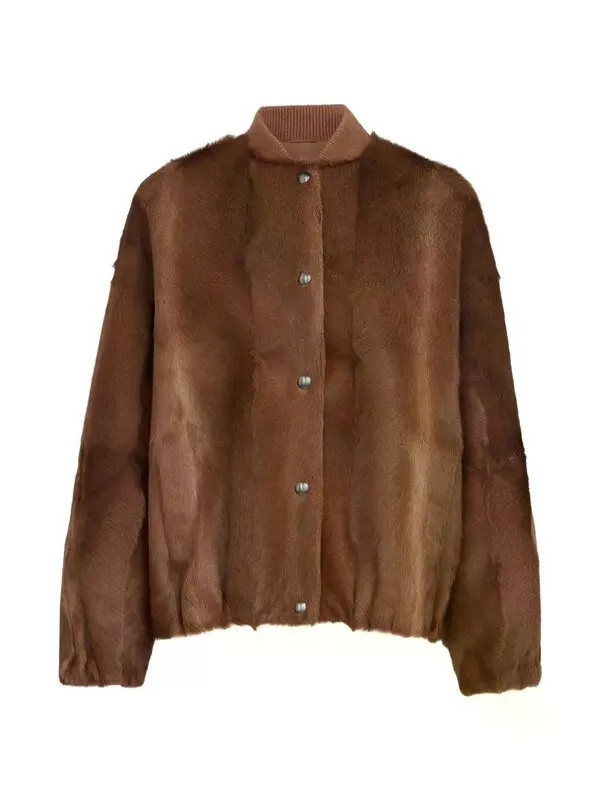 Brunello Cucinelli Cashmere Shearling Bomber Jacket With Monili - Brown