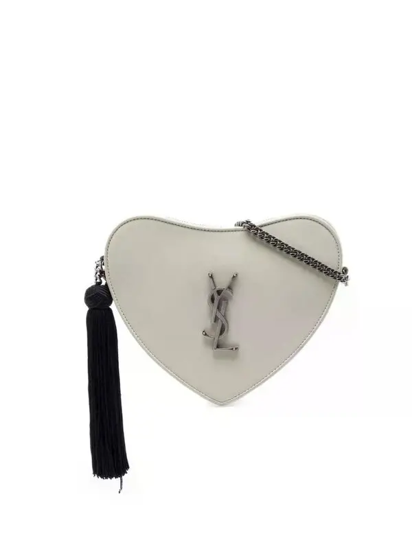 Saint Laurent 2018 Smooth Calfskin Sac Coeur Heart Tassel Crossbody Bag - White