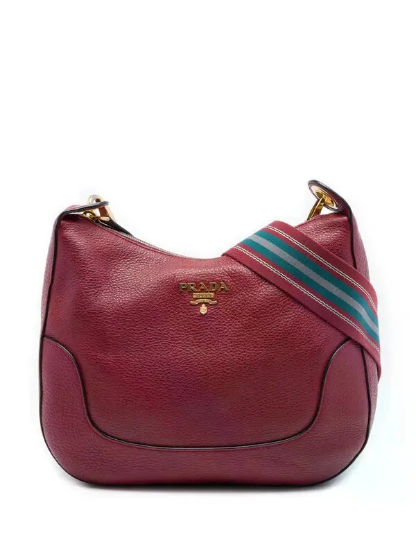 Prada 2013-2026 Vitello Daino Zippered Messenger Hobo Crossbody Bag - Red