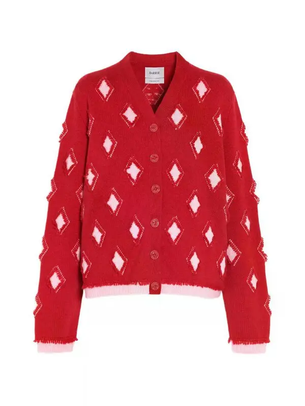 BARRIE Argyle-motif Cashmere Cardigan - Red