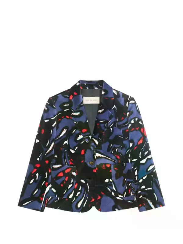 Dries Van Noten Cropped Velvet Blazer With Marbled Clay Print
