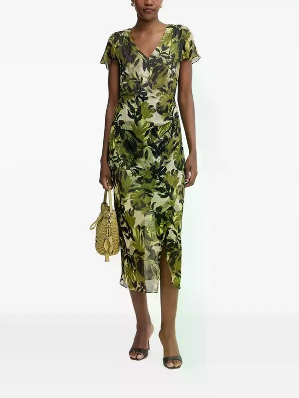 Armani Exchange Leaf-print Cut-out Midi Dress