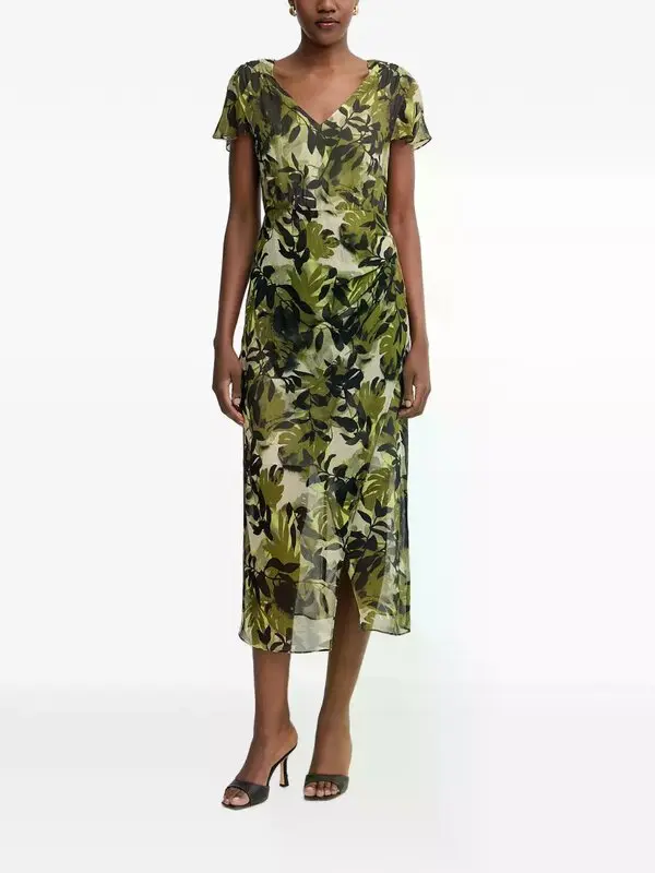 Armani Exchange Leaf-print Cut-out Midi Dress