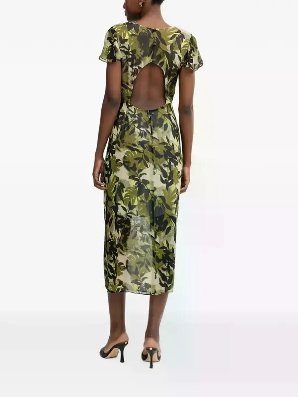 Armani Exchange Leaf-print Cut-out Midi Dress