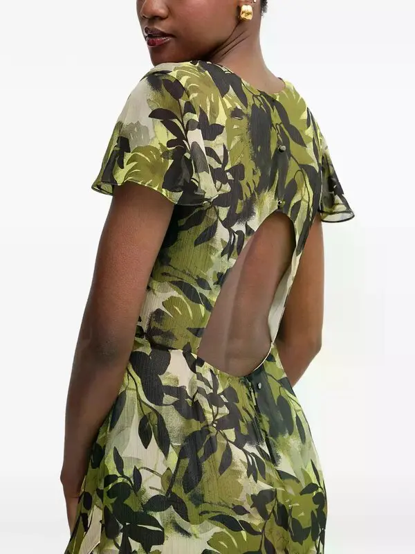 Armani Exchange Leaf-print Cut-out Midi Dress